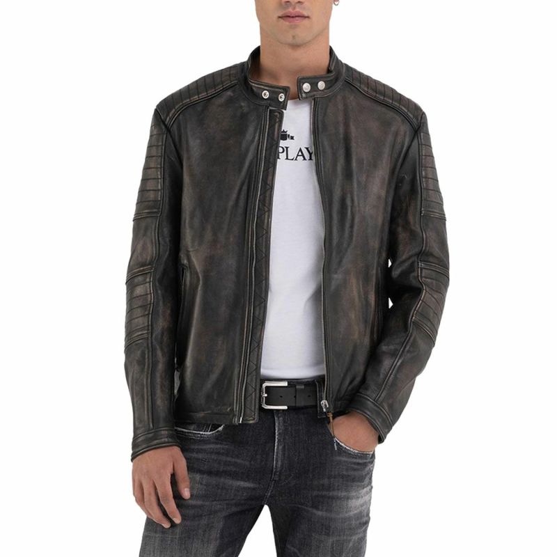 REPLAY | LEATHER BIKER JACKET WITH SPRAY PRINT が入荷してきました。